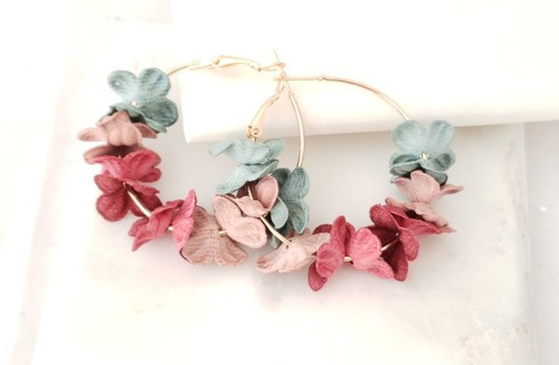 Flower Earrings Spring Flowers Hoop Earring Artisan - Etsy