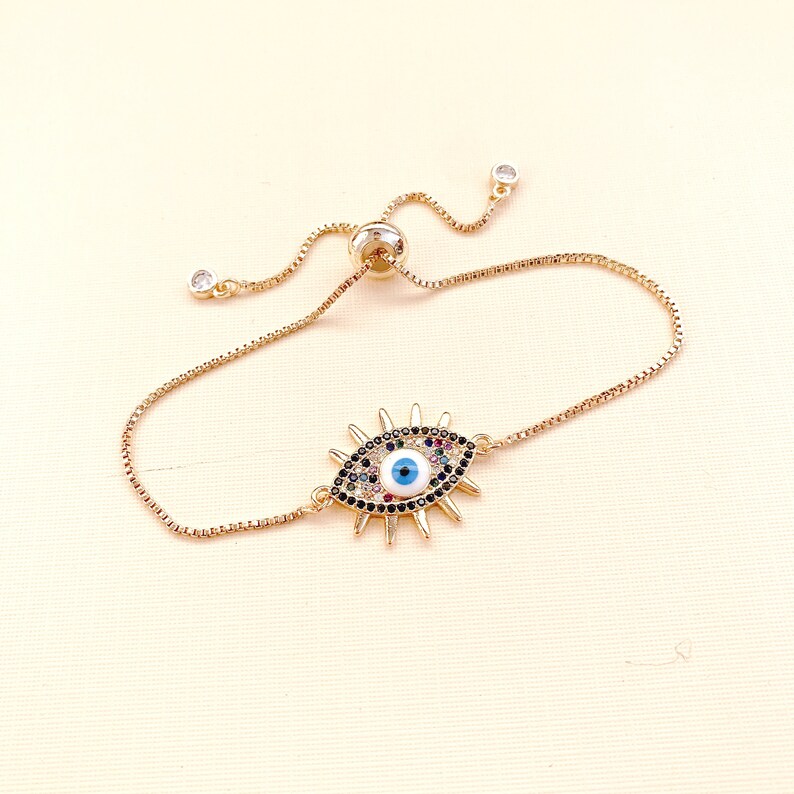 Gold EYE Bracelet, Gold Copper Inlay Zircon Eye Bracelet, LUCKY ...