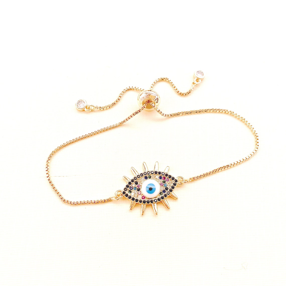 Gold EYE Bracelet, Gold Copper Inlay Zircon Eye Bracelet, LUCKY ...