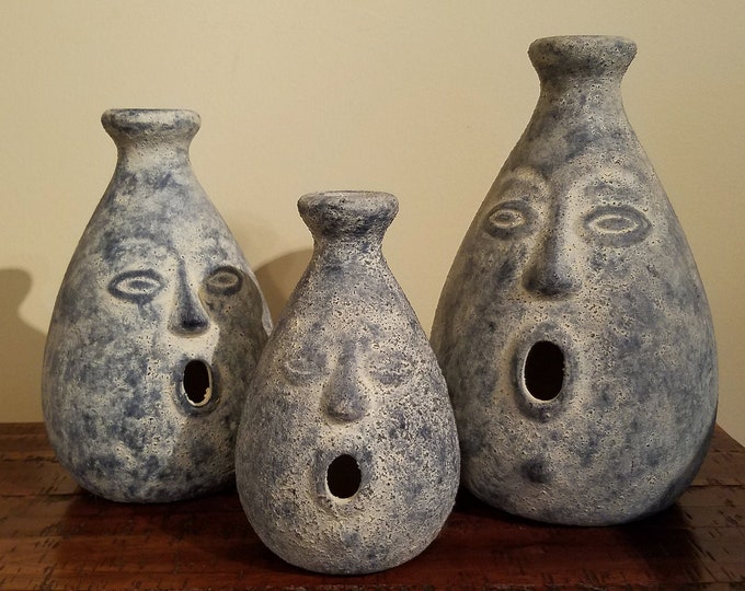Face Bud Vase With Open Mouth (set of 3) • Folk Art Pottery Décor ...