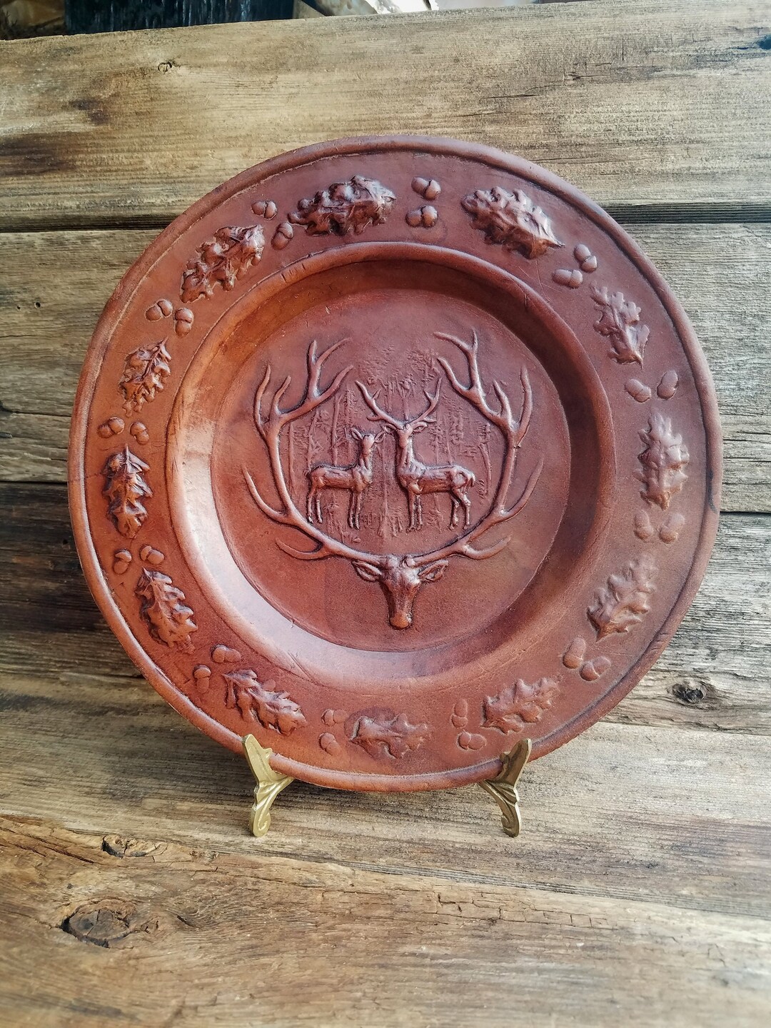 Elk Leather Relief Plate Embossed Elk Scene One of A Kind - Etsy