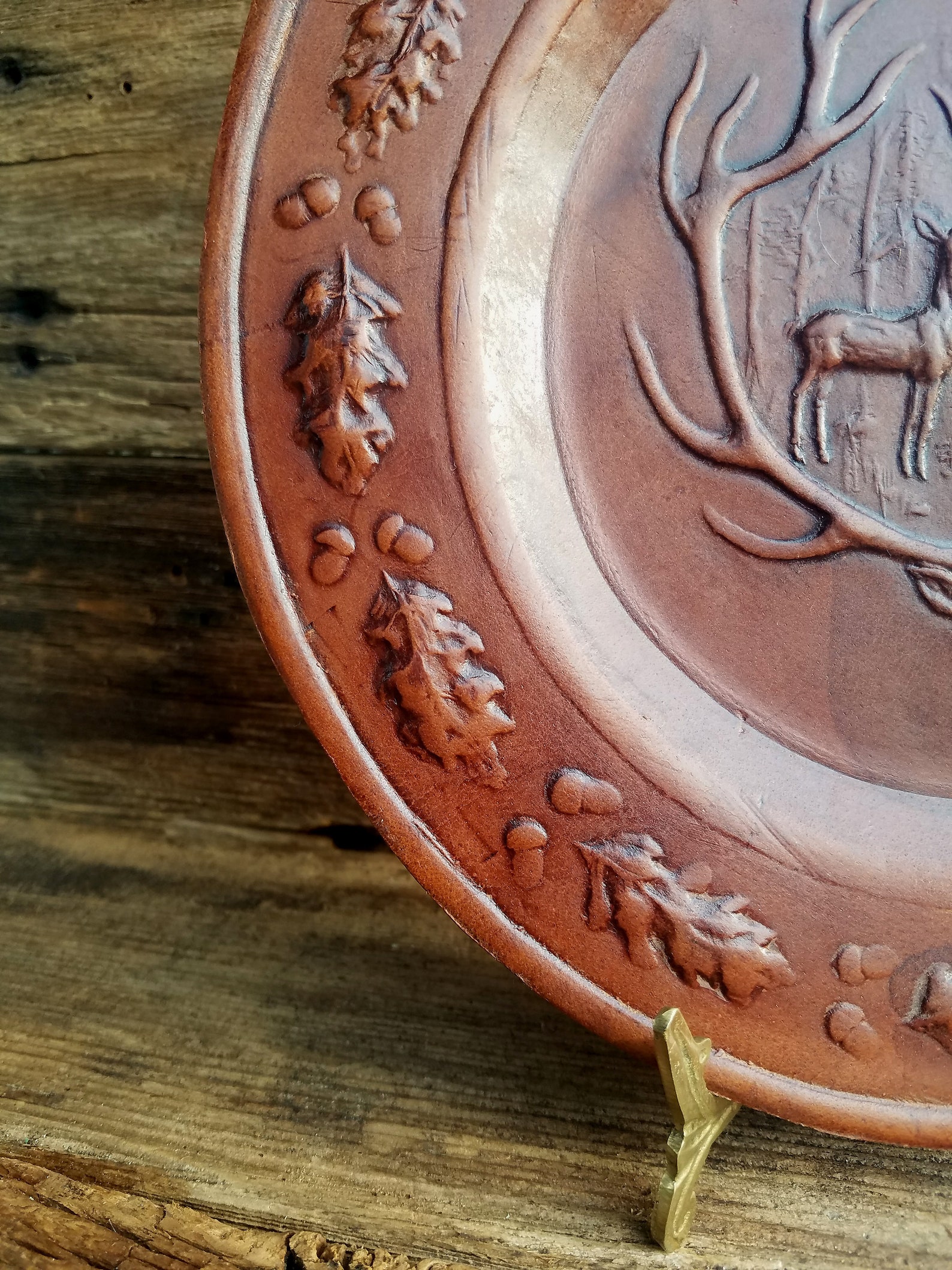 Elk Leather Relief Plate Embossed Elk Scene One of A Kind - Etsy