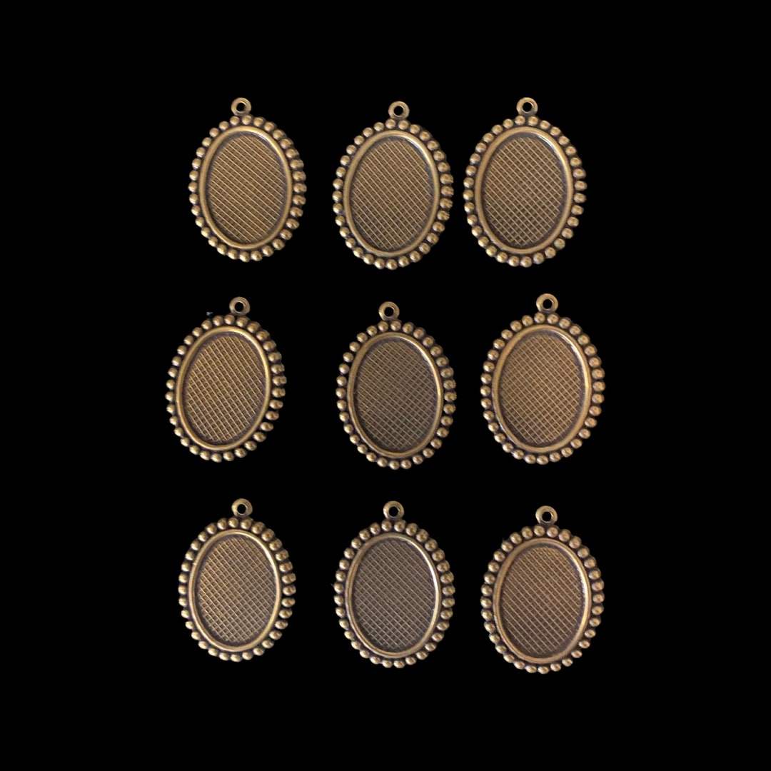 Bezel, Oval Stampings, Vintage, Brass Pendants, Beaded Edge, Mini ...