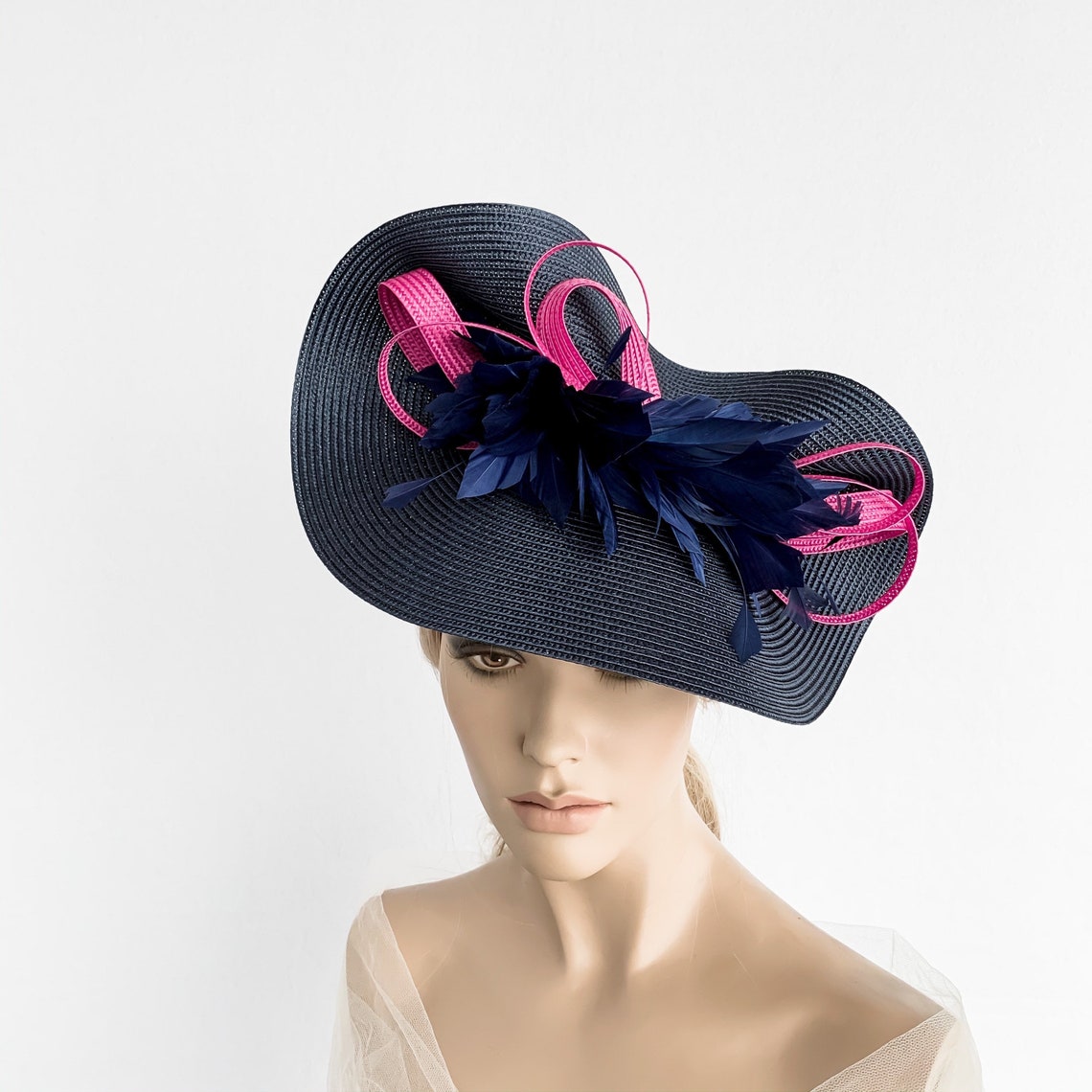 NAVY BLUE Fascinator Fuchsia Derby Hat Feathers Wedding Hat | Etsy