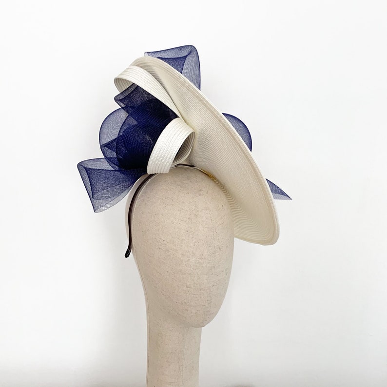 Navy Blue Fascinator Cream and Blue Races Hat Royal Ascot - Etsy UK