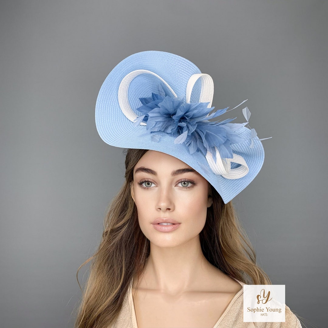Pale Blue Kentucky Derby Hat, Blue and Ivory Ascot Hat, Light Blue ...