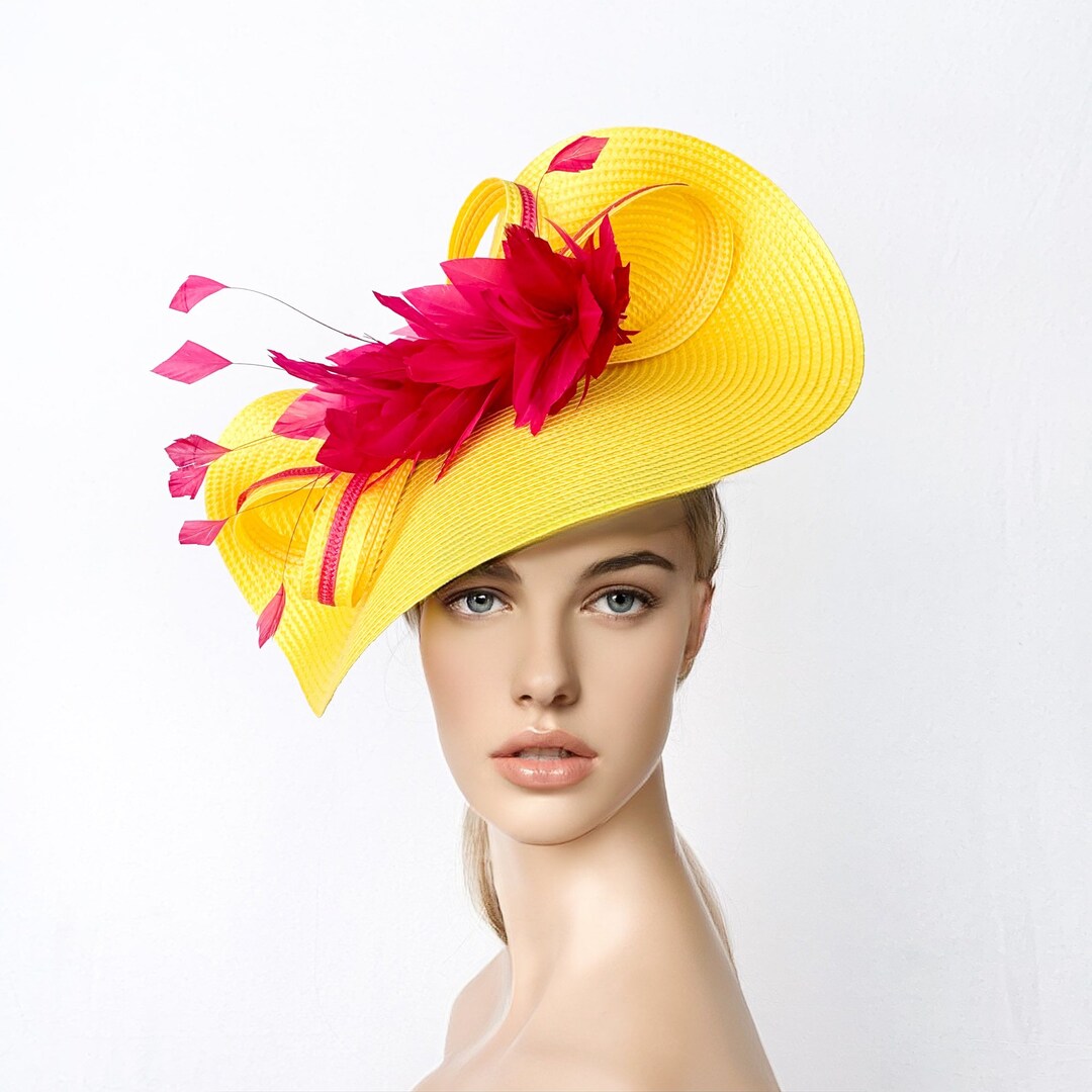 Yellow Kentucky Derby Hat, Fuchsia Fascinator, Feathers Kentucky Derby ...