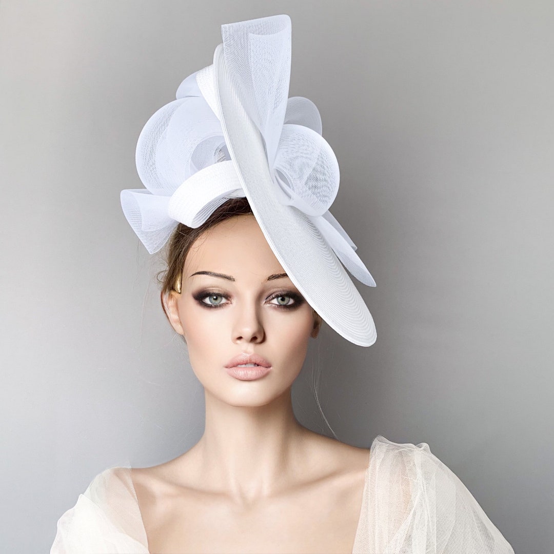 White Fascinator, White Races Hat, Derby Fascinator Hat, Royal Ascot ...