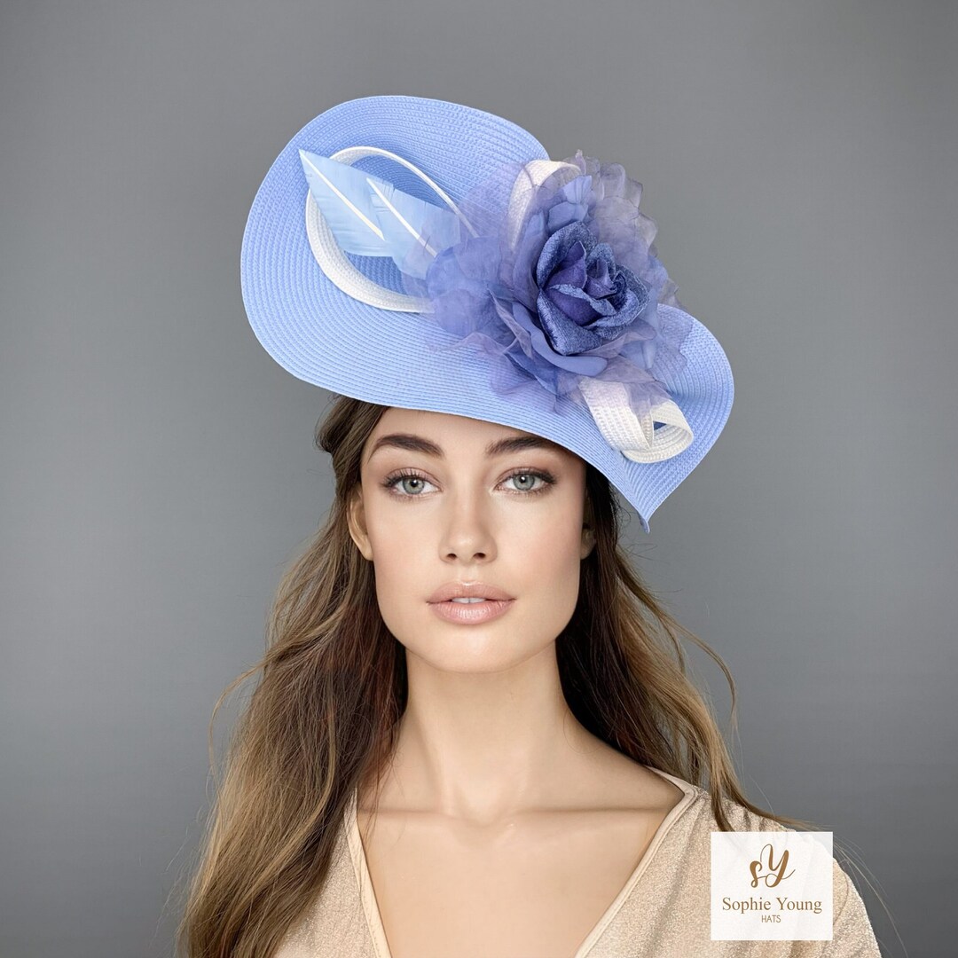 Pale Blue Kentucky Derby Hat, Blue and Ivory Ascot Hat, Light Blue ...