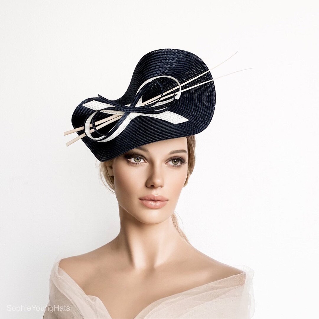 Navy Blue Fascinator, Navy Blue Wedding Hat, Straw Fascinator, Navy ...