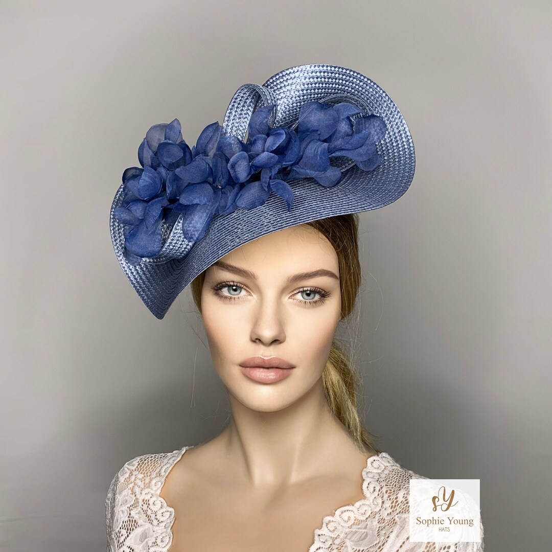 Navy Blue Flower Wedding Hat, Blue Royal Ascot Hat, Blue Kentucky Derby ...