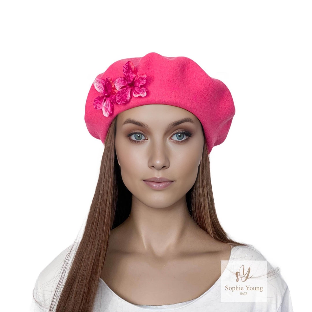 HOT PINK Wool Beret, Winter Beret Hat Made of Merine Wool, Winter Beret ...