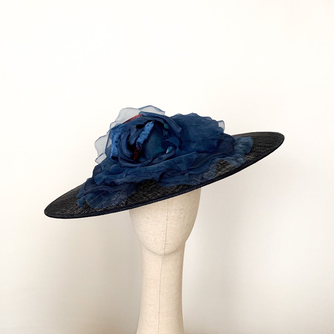 Navy Wedding Hat, Mother of the Bride Hat, Navy Blue Wide Brim ...