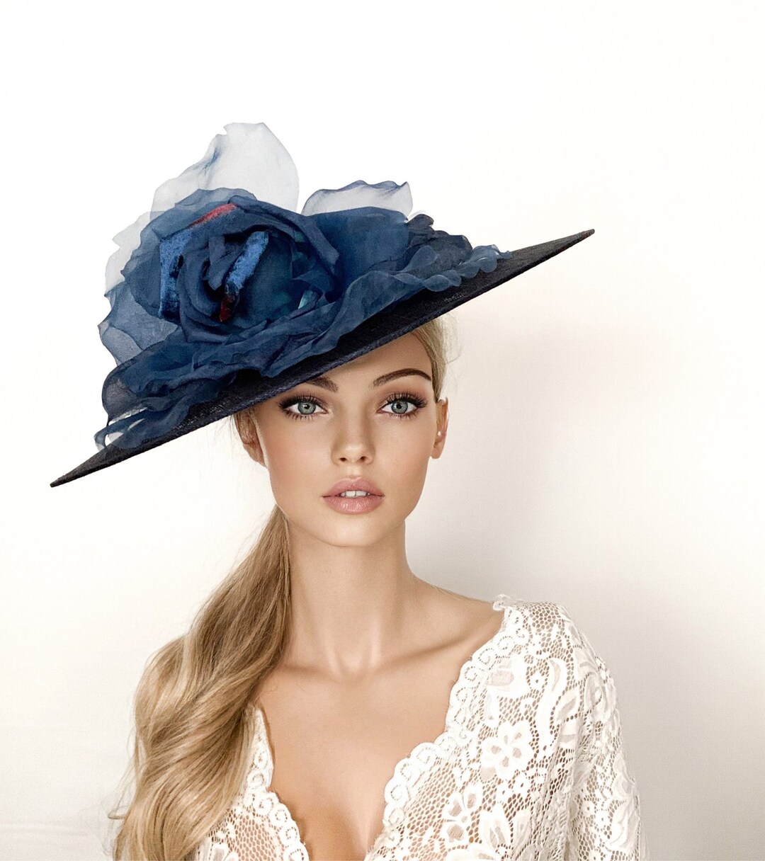 Navy Wedding Hat, Mother of the Bride Hat, Navy Blue Wide Brim ...