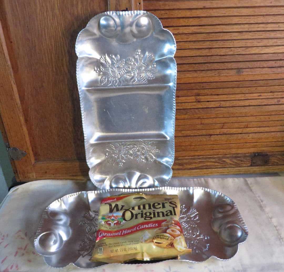 Two 1950's Candy Trays Hammered Floral Aluminum Trays Nice Patterned ...