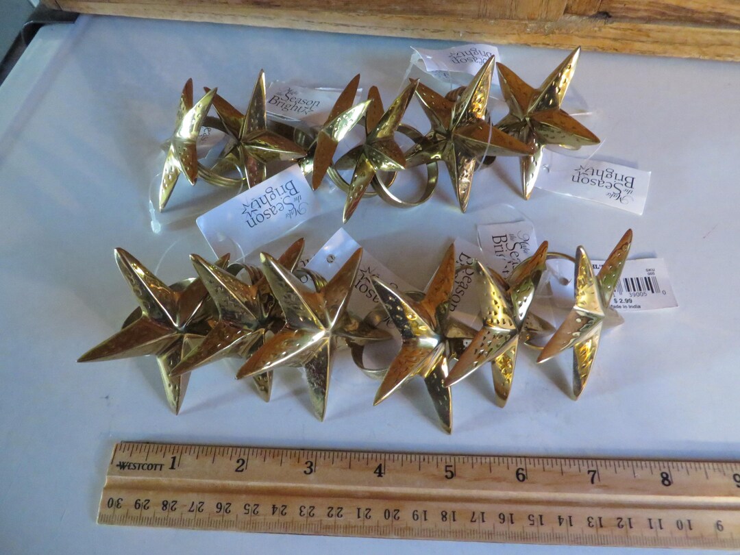 Vintage Star Napkin Rings Heavy Brass Color Cast Metal Set of 12 New ...