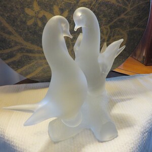 Large Satin Love Birds - Heavy Pair of Solid Frosted Glass Doves on a ...