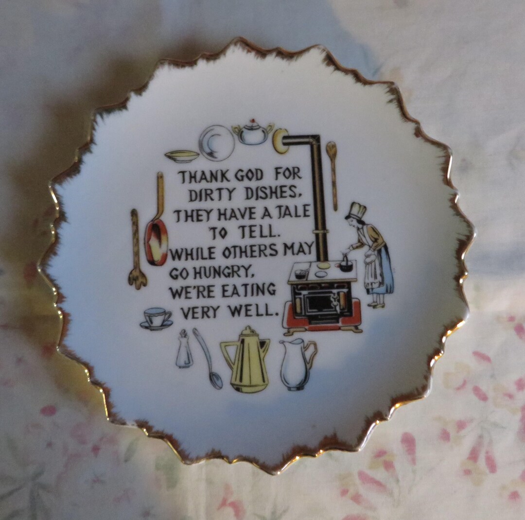 Vintage Kitchen Plate 1970's Dirty Dishes Wall Plaque Gold Trimmed ...