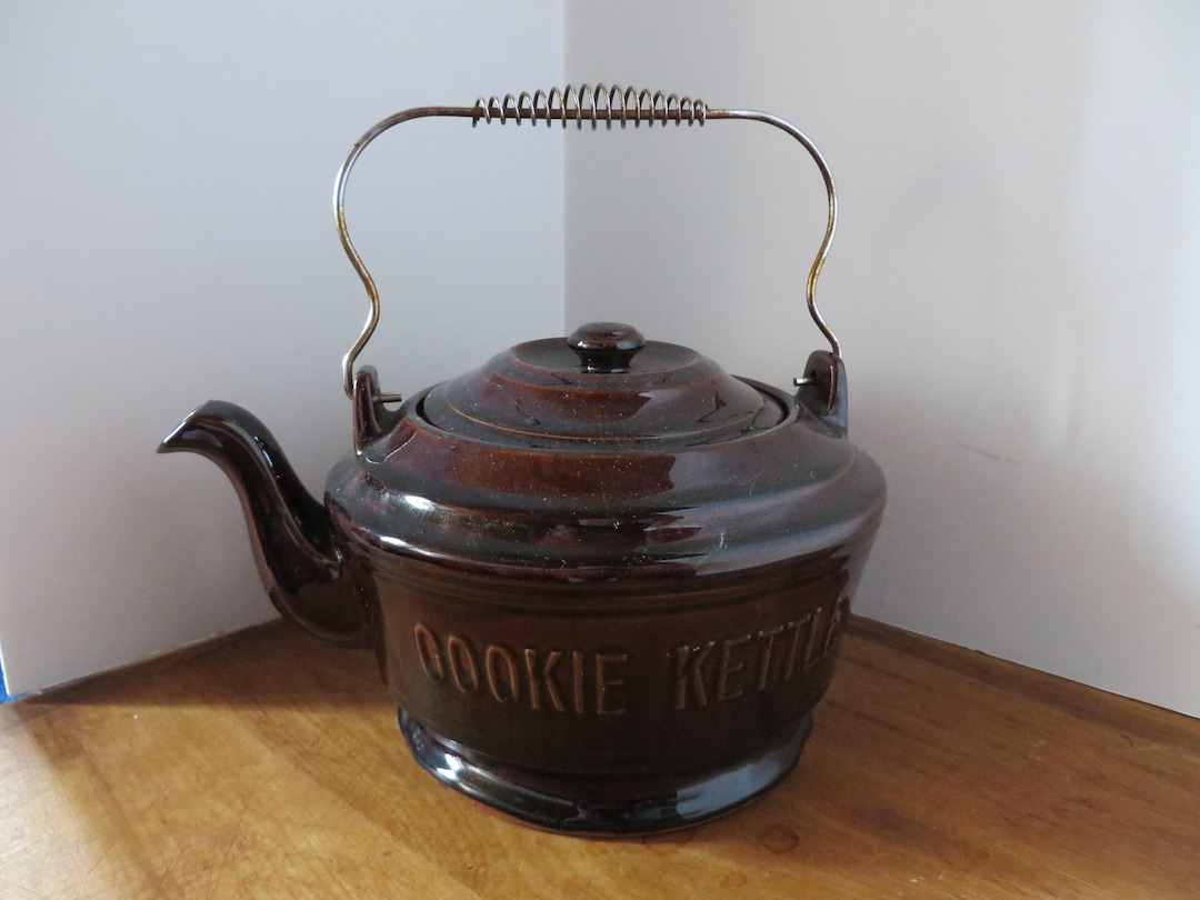 Vintage Cookie Kettle Jar Brown Cookie Jar Shaped Like a Tea Kettle ...