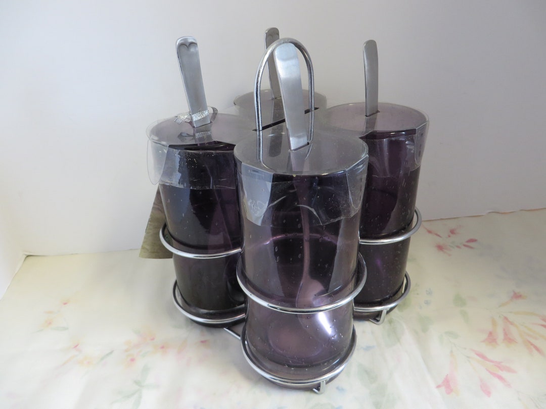 Handblown Drink Glass Set - Four Seeded Amethyst Glasses, Four ...