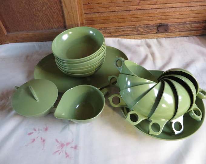 Vintage Melmac Dishware - Avocado 1970's - MCM Melamine Dishes - 20 ...