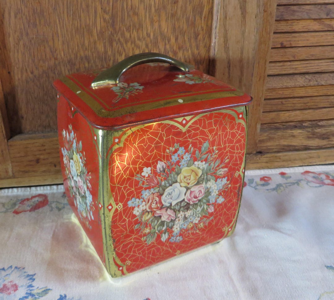 Western Germany Tin - 1950's - Pretty Red With Gold Trim - Floral ...