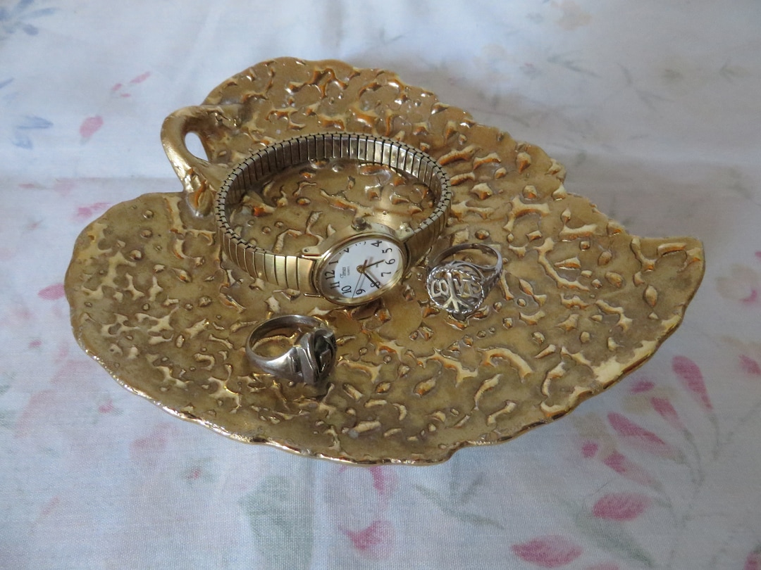 Vintage Ring Dish - 1950's - 1960's 22K Gold Hand Decorated - Weeping ...