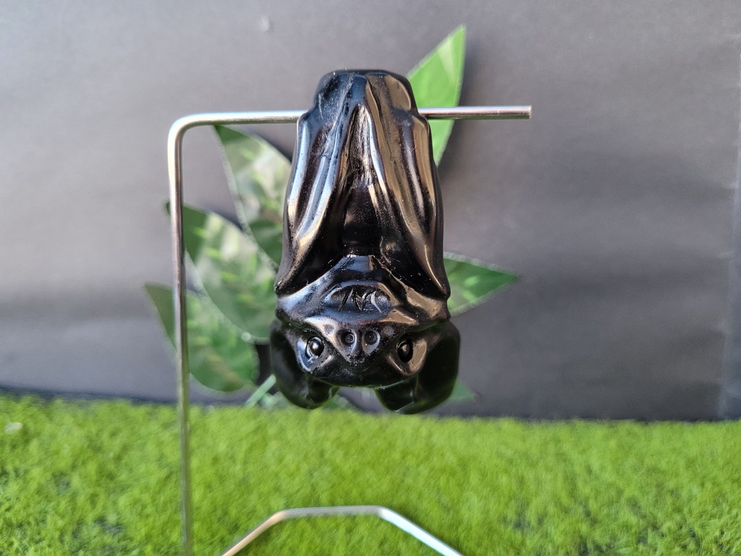 Obsidian Bat Carving With Stand. Cute Bat Carving, Obsidian Carving. - Etsy