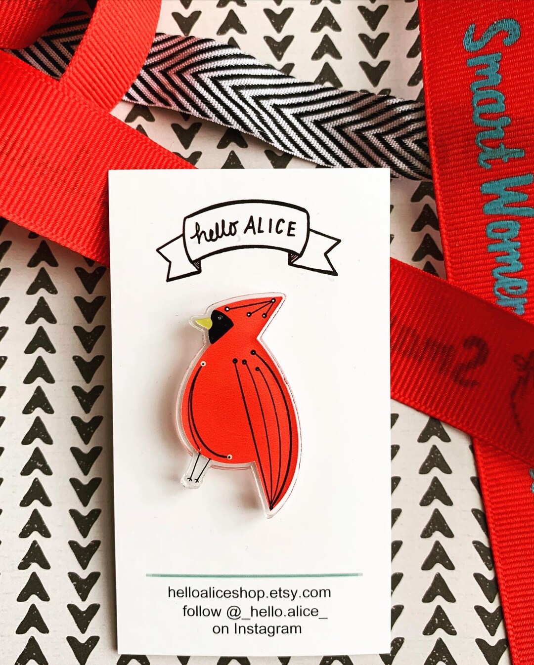 Mid Century Inspired Red Cardinal Bird Pin - Etsy