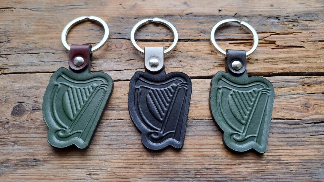 Handmade Irish Harp Leather Keyring | Ireland Celtic Emblem Gift | Key ...