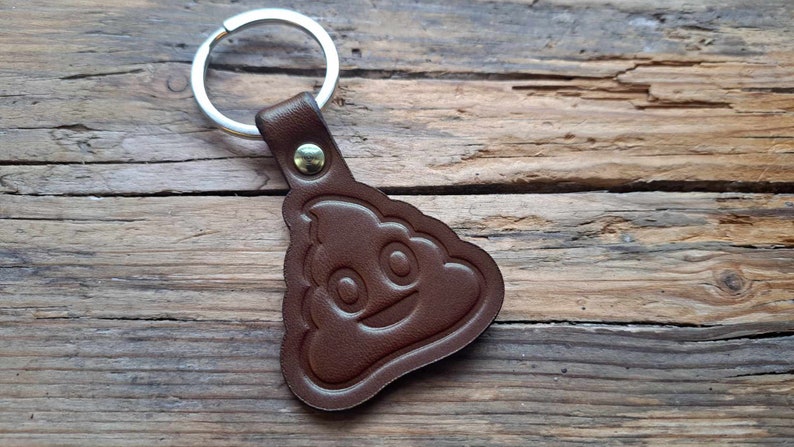 Poop Emoji Handmade Leather Keyring Turd Emoticon Gift Key Fob Keychain ...