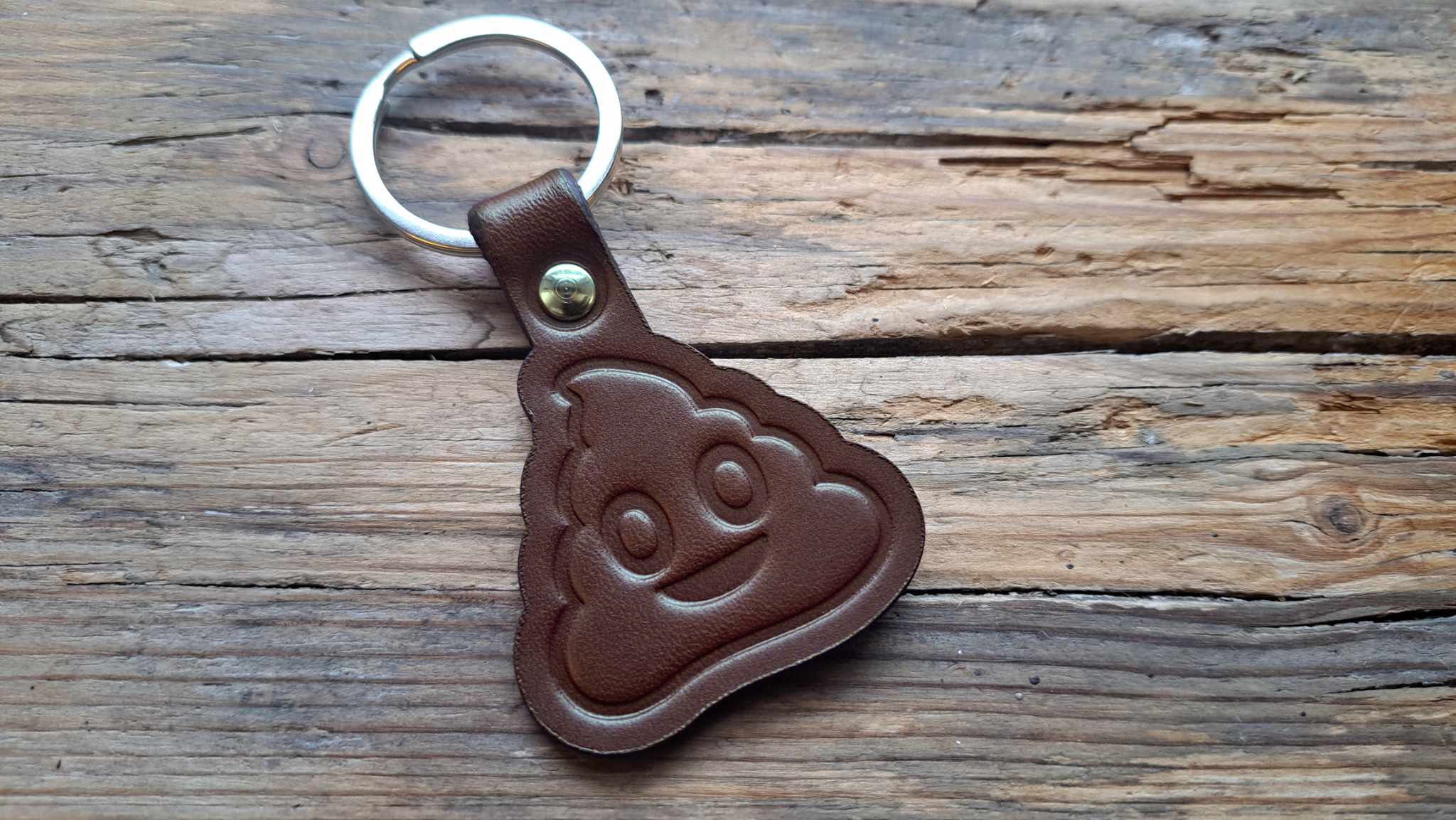 Poop Emoji Handmade Leather Keyring Turd Emoticon Gift Key Fob Keychain ...
