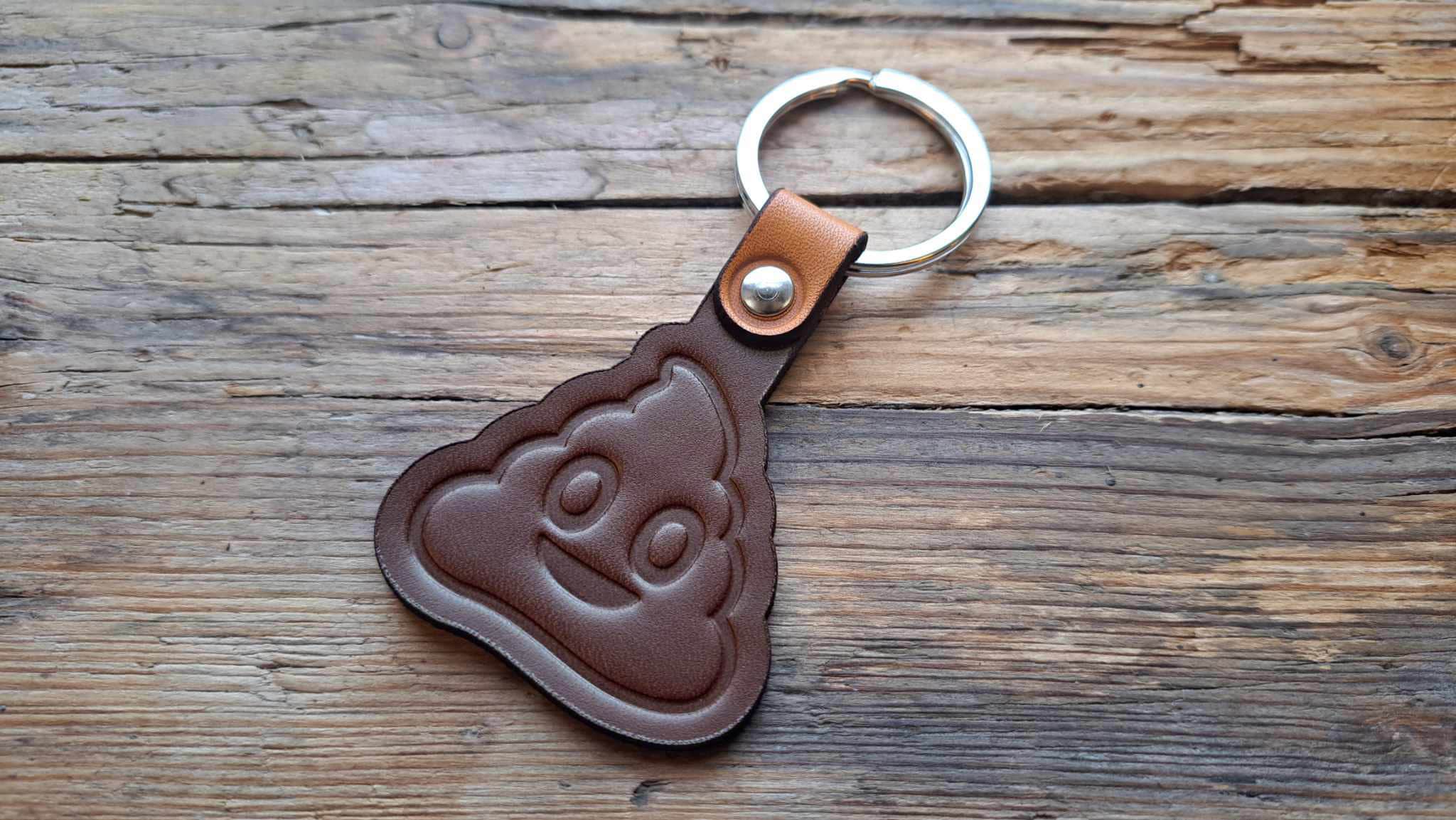 Poop Emoji Handmade Leather Keyring Turd Emoticon Gift Key Fob Keychain ...
