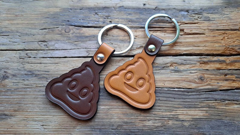 Handmade Leather Poop Emoji Keyring: Novelty Turd Emoticon Gift - Etsy