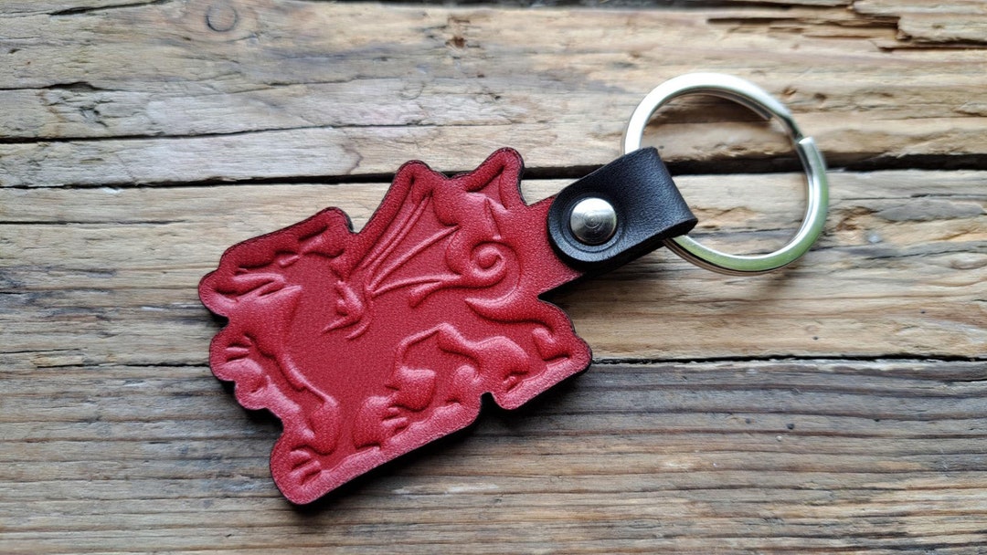 Handmade Welsh Dragon Leather Keyring: Embossed Wales Emblem - Etsy