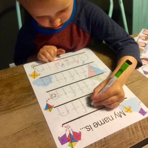 Dry Erase Learn to Write My Name Practice Sheets, Kite Theme, Preschool ...