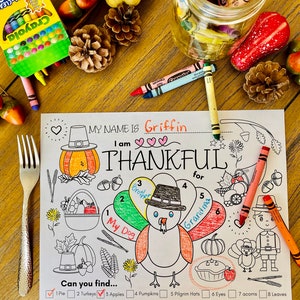 Kids Thanksgiving Placemat | I Am Thankful for | Kids Table | Instant ...
