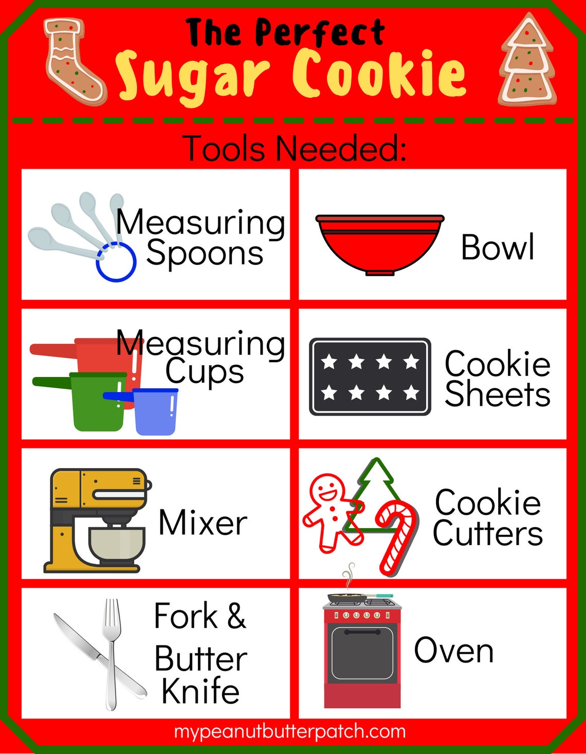 Kids' Sugar Cookie Recipe Cards Ingredients & Tools - Etsy