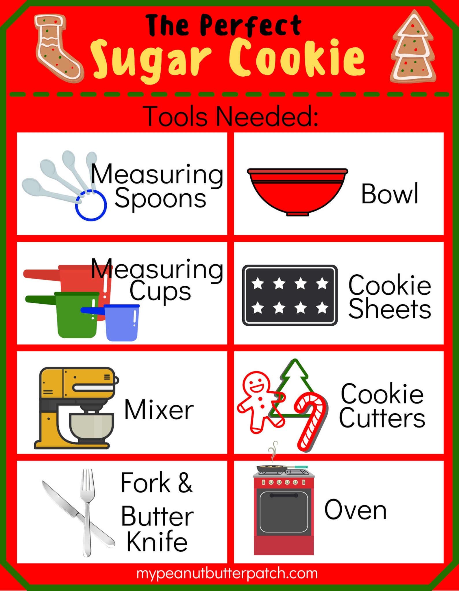 Kids' Sugar Cookie Recipe Cards | Ingredients & Tools Needed - Etsy