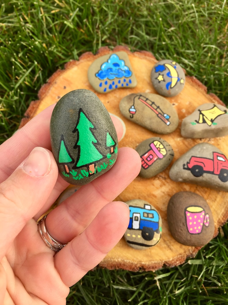 Painted Camping Story Stones Kids Conversation Starter - Etsy