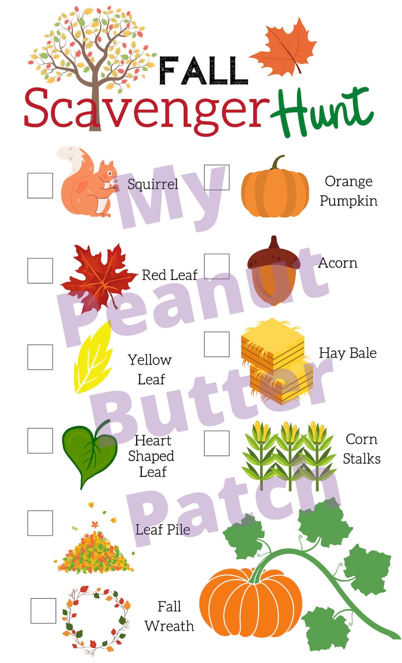 Fall Scavenger Hunt Instant Download PDF File Kid | Etsy