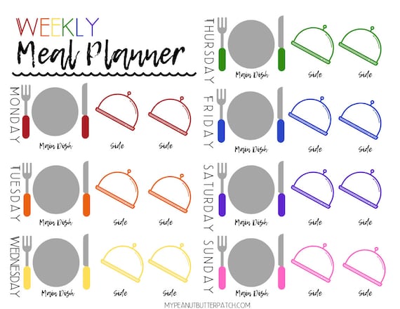 Weekly Meal Planner Rainbow Theme Instant Download | Etsy