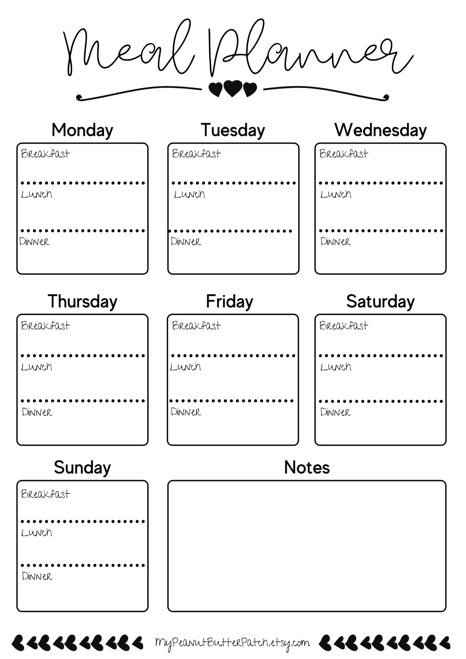 Simple Meal Planner Templates Instant Download | Etsy