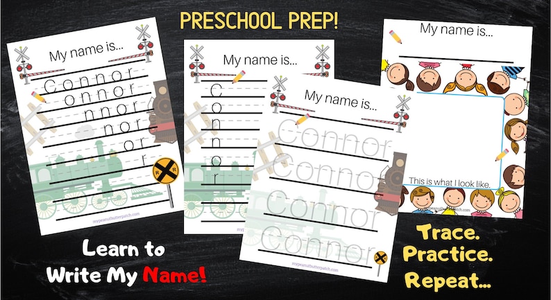 Dry Erase Learn to Write My Name Practice Sheets Train Theme | Etsy