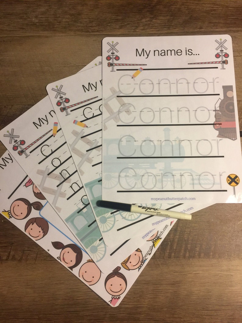 Dry Erase Learn to Write My Name Practice Sheets, Train Theme - Etsy