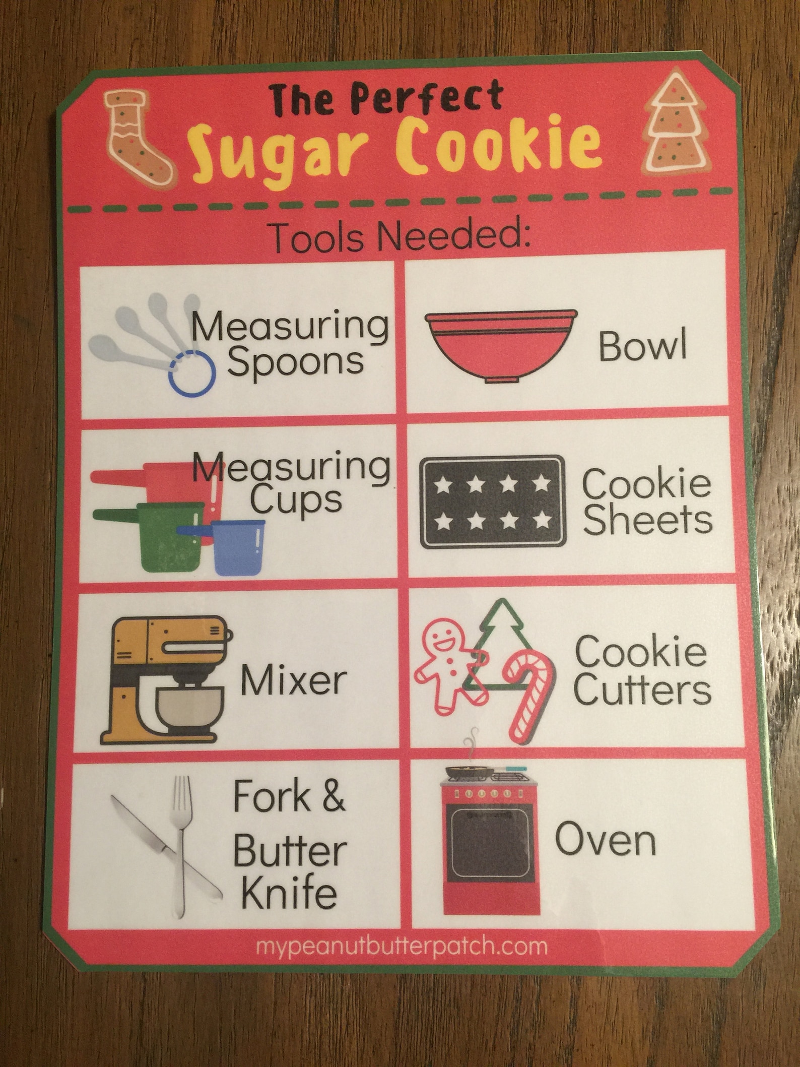 Kids' Sugar Cookie Recipe Cards Ingredients & Tools - Etsy