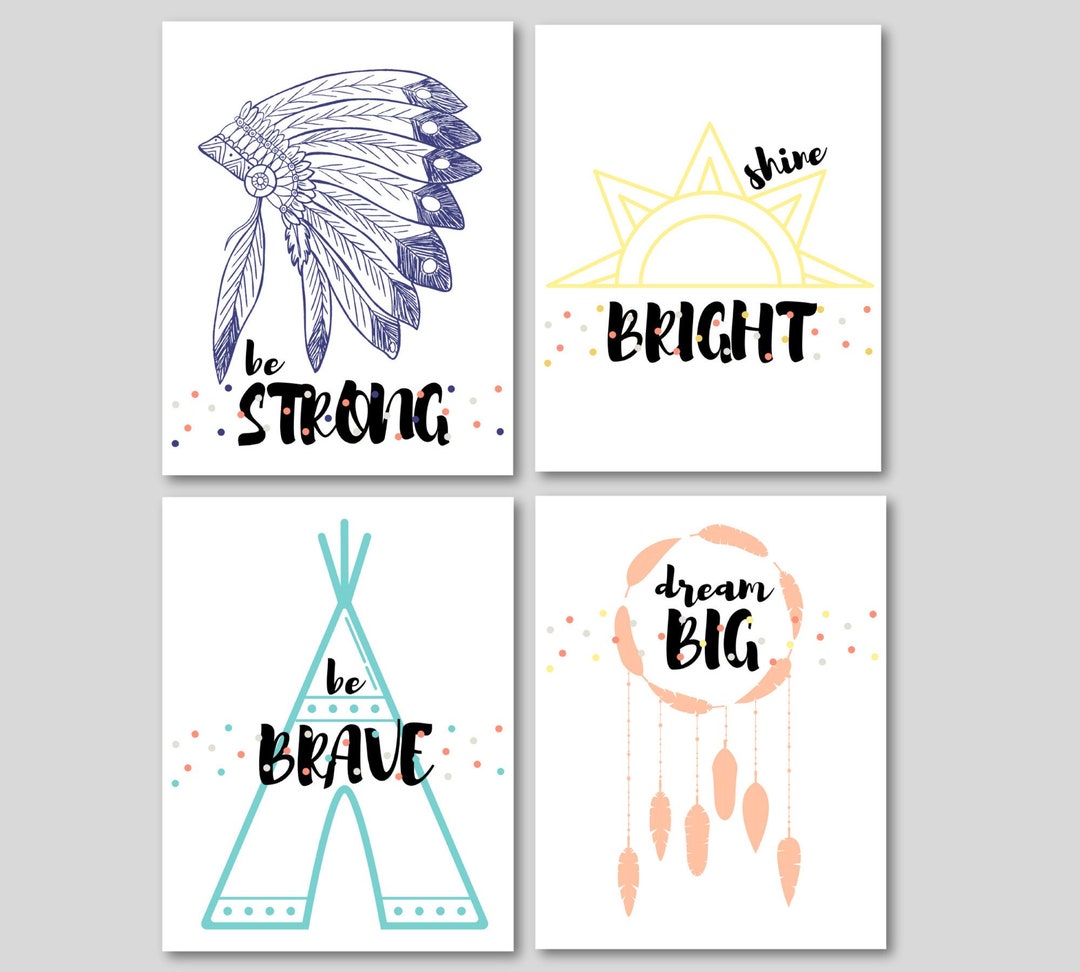 Printable Little Dreamers Set of 4, Tribal Themed Wall Art, Kids Room ...