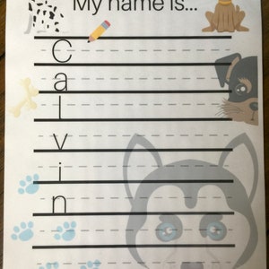 Dry Erase Learn to Write My Name Practice Worksheets, Puppy Theme - Etsy