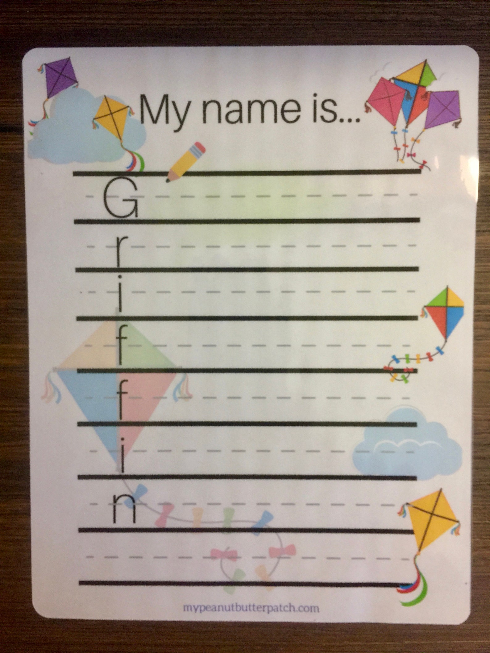 Dry Erase Learn to Write My Name Practice Sheets, Kite Theme, Preschool ...