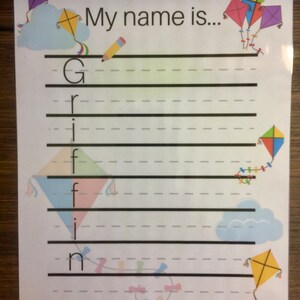 Dry Erase Learn to Write My Name Practice Sheets, Kite Theme, Preschool ...